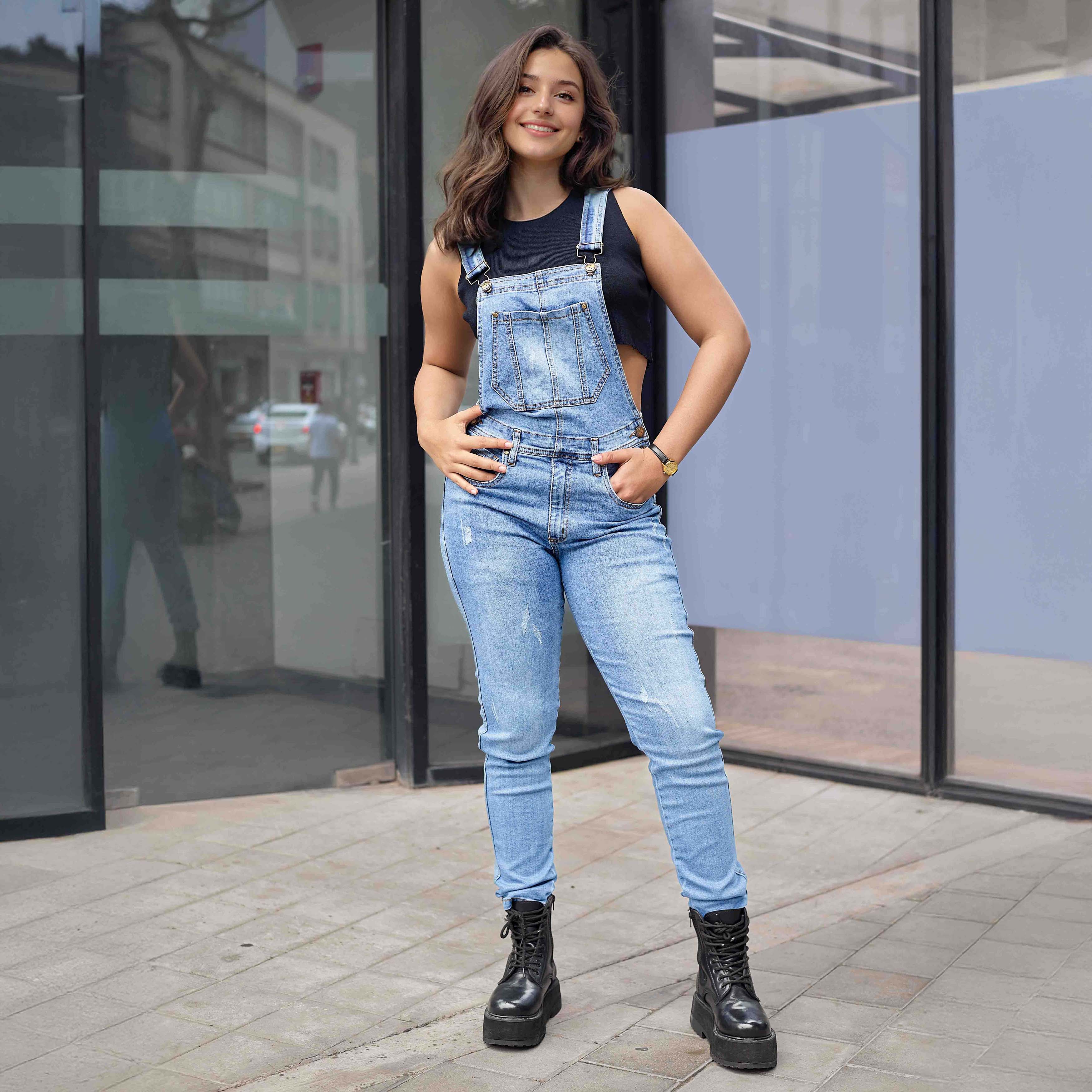 Overol Licrado Mujer Jean Licrado Ajustado - Azul Claro – OCASO JEANS